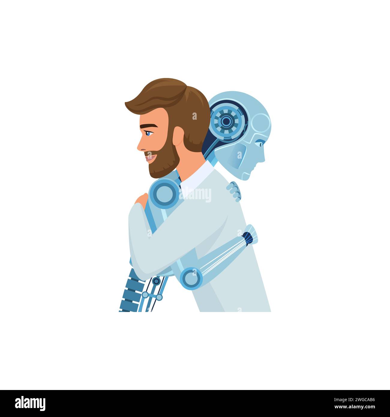 Support from artificial intelligence to person, businessman and android ...