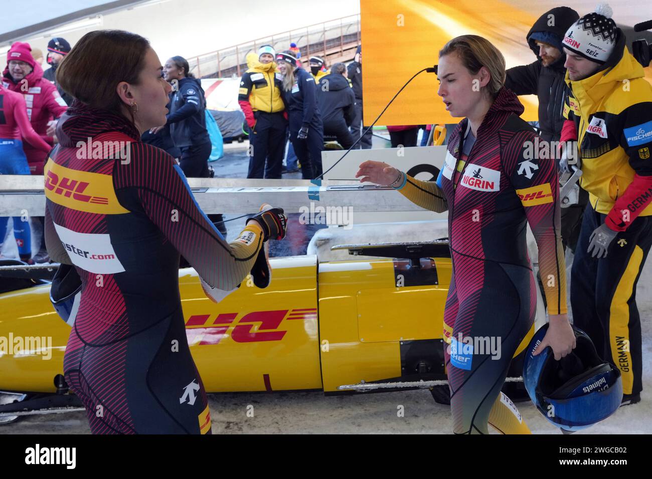 Second placed Kim Kalicki and Anabel Galander of Germany finish after ...