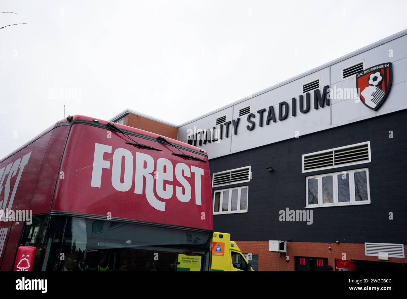 The Nottingham Forest team bus arriving at the ground before the ...