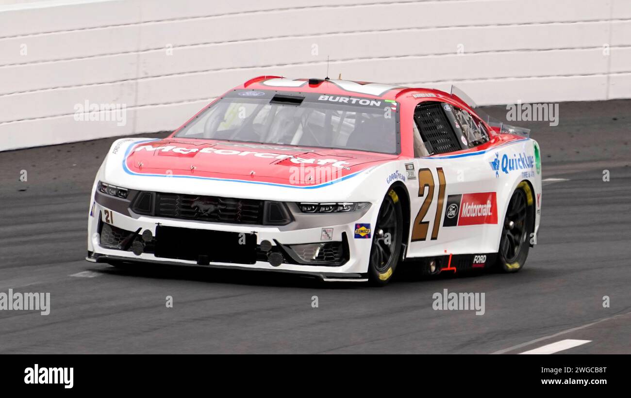 Harrison Burton (21) drives during qualifying heats for the Busch Light ...