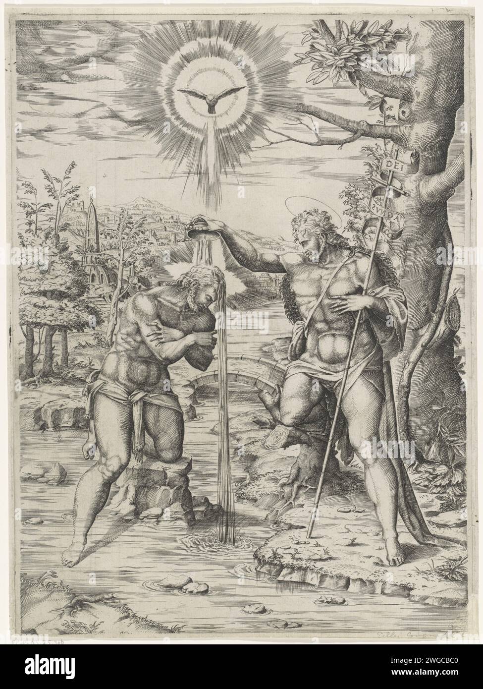 Baptism of Christ, Anonymous, 1540 - 1580 print John the Baptist baptized Christ in the Jordaan ...