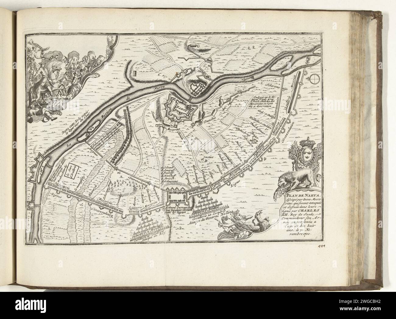 Siege and relief of Narva, 1700, 1726 print Narva in Estonia besieged ...
