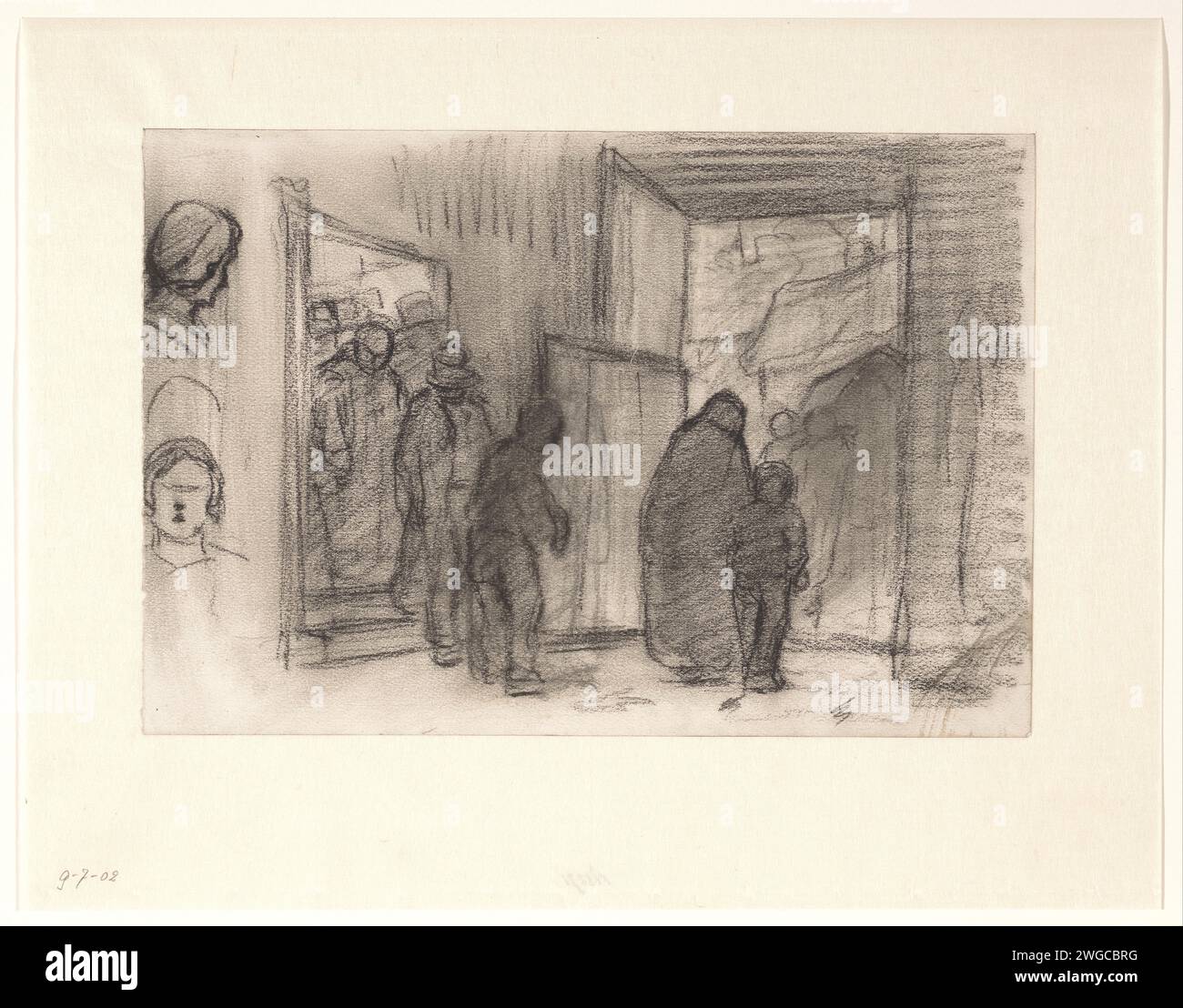 Funeral procession leaves a house of death; Two women's heads, Hendrik ...