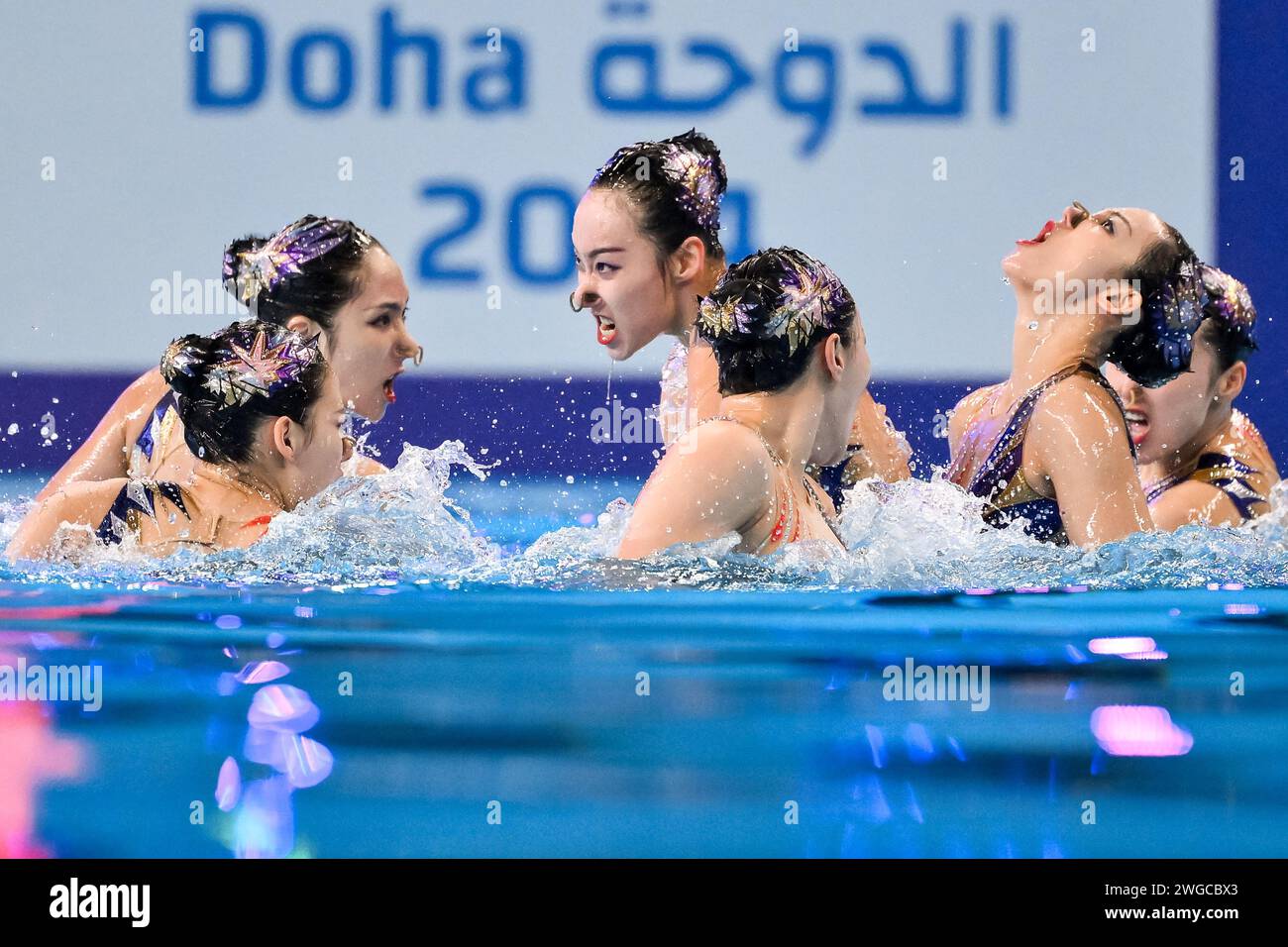 Athletes of team China compete in the artistic swimming Acrobatic ...