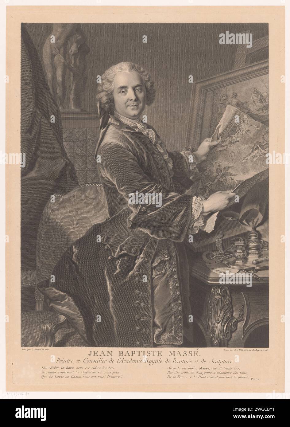 Portret van Jean-Baptiste Massé, Johann Georg Wille, After Louis Tocqué ...