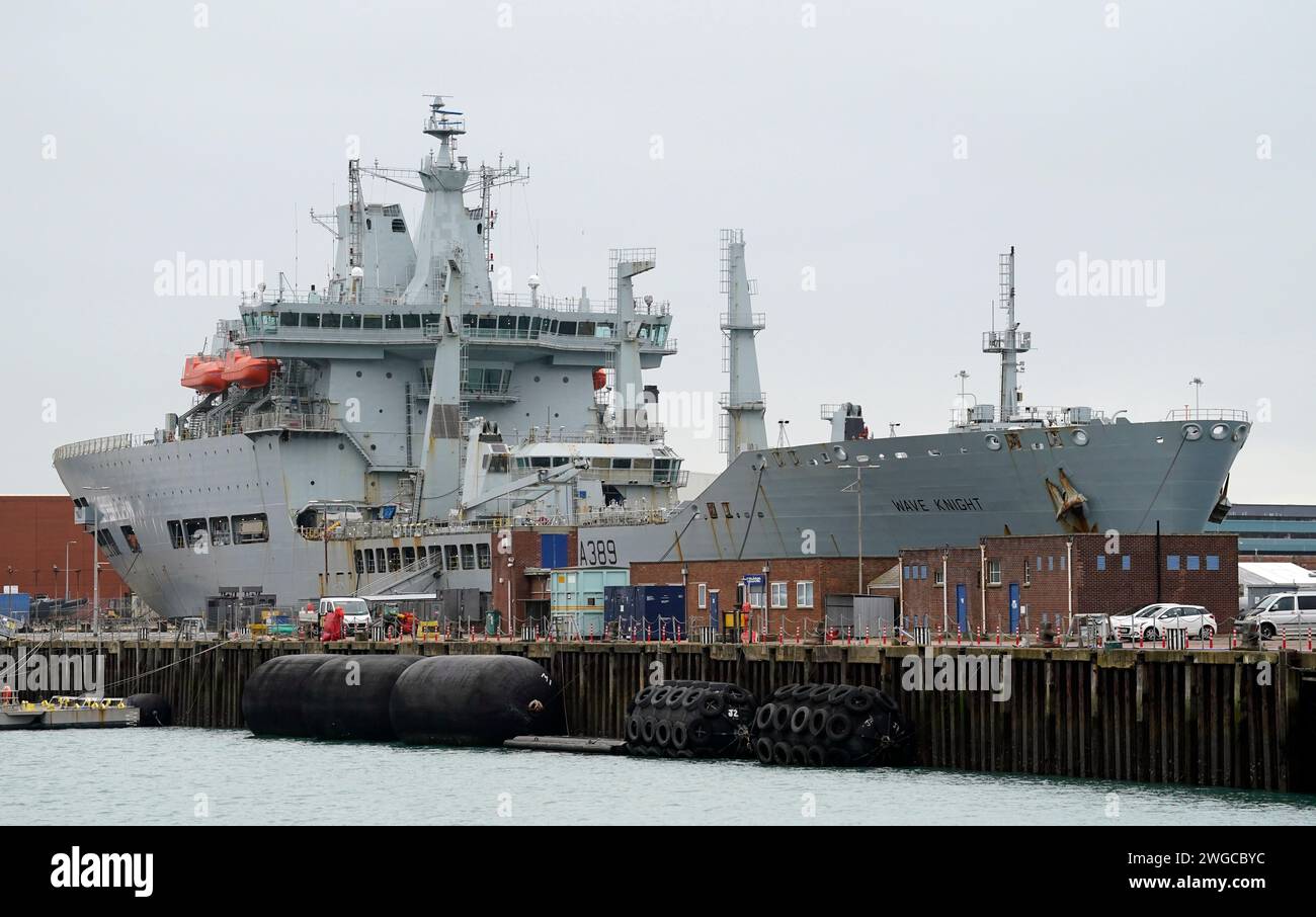 A view of the Royal Fleet Auxiliary Wave-class fast fleet tanker at ...