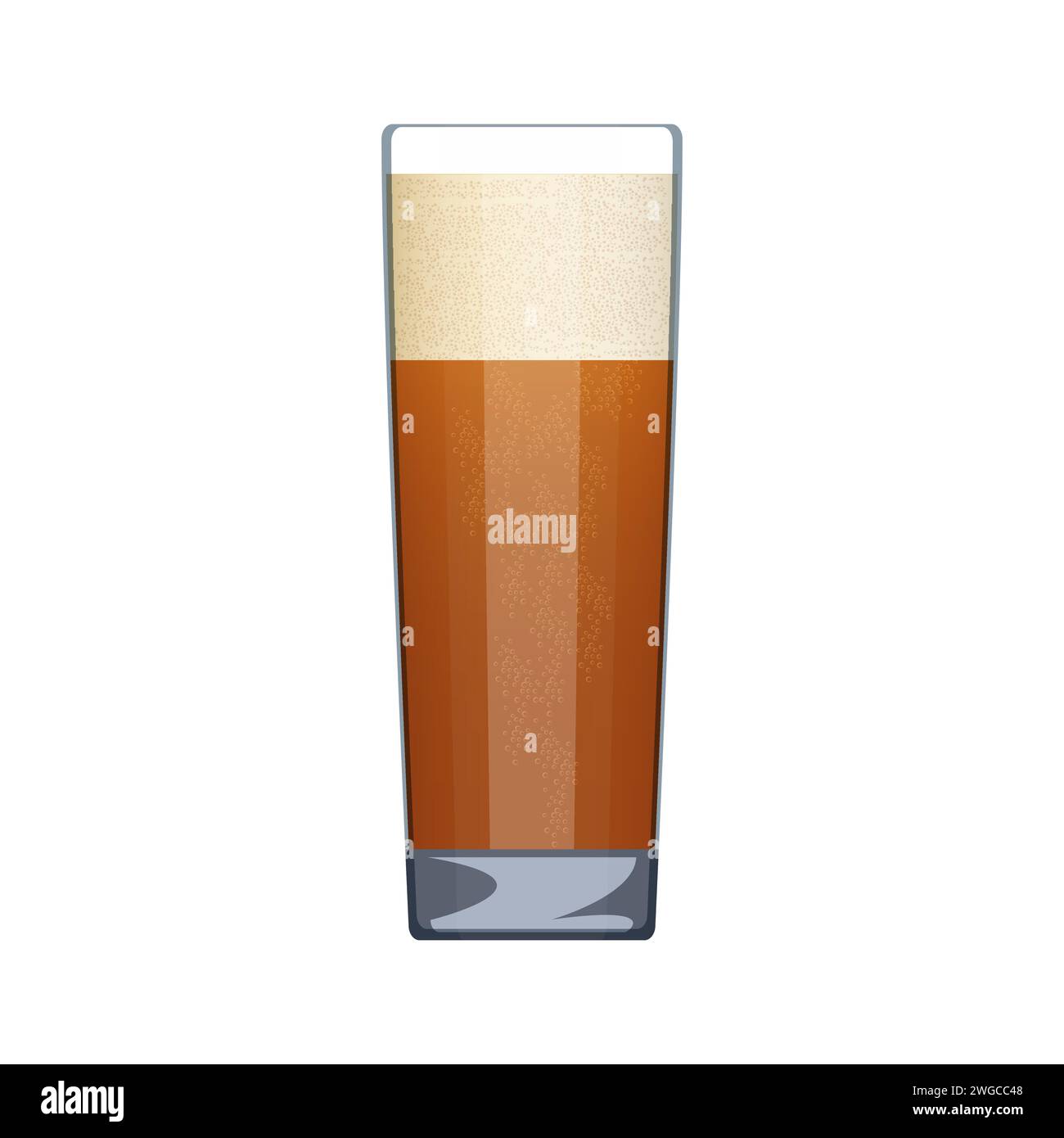 Glass Of Beer Clear Tall Cup Full Of Alcohol Drink With Foam Vector Illustration Stock Vector