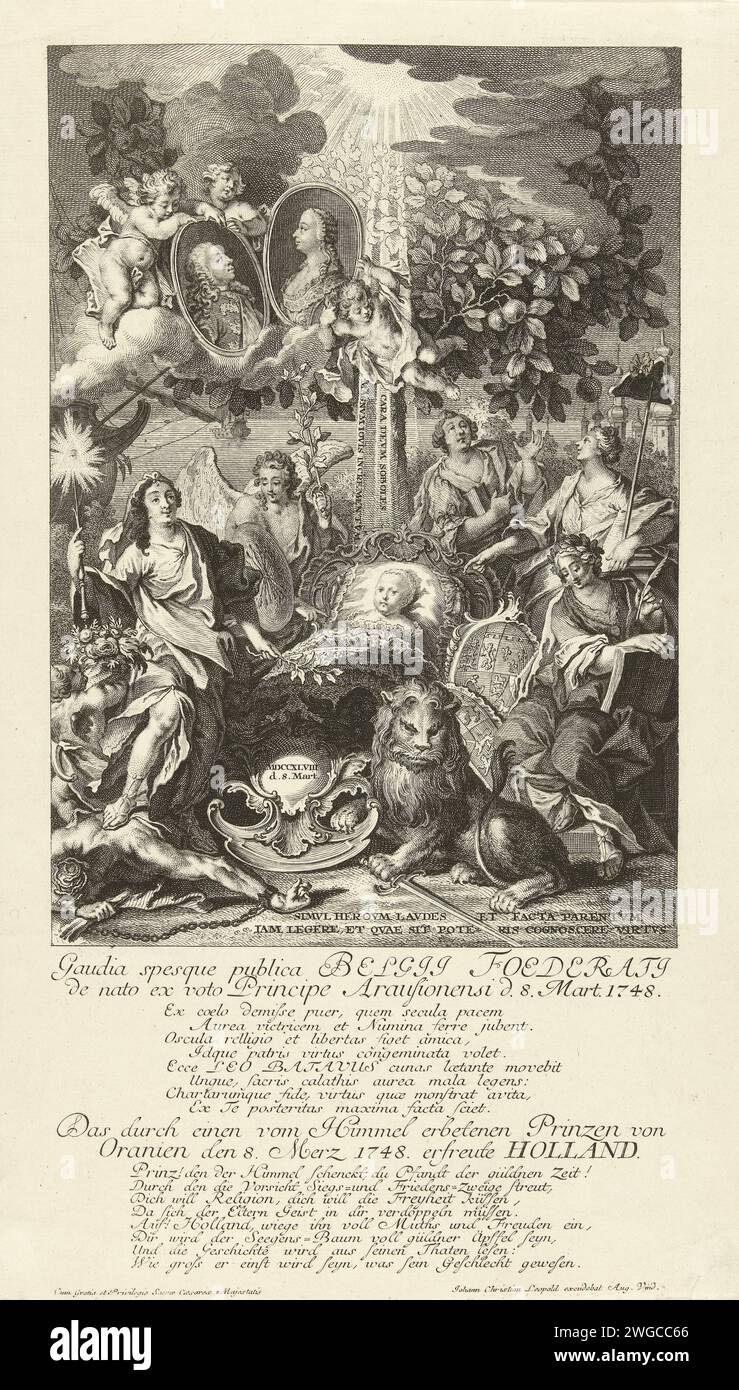Allegory at the birth of the Prince of Orange, 1748, 1748 print ...