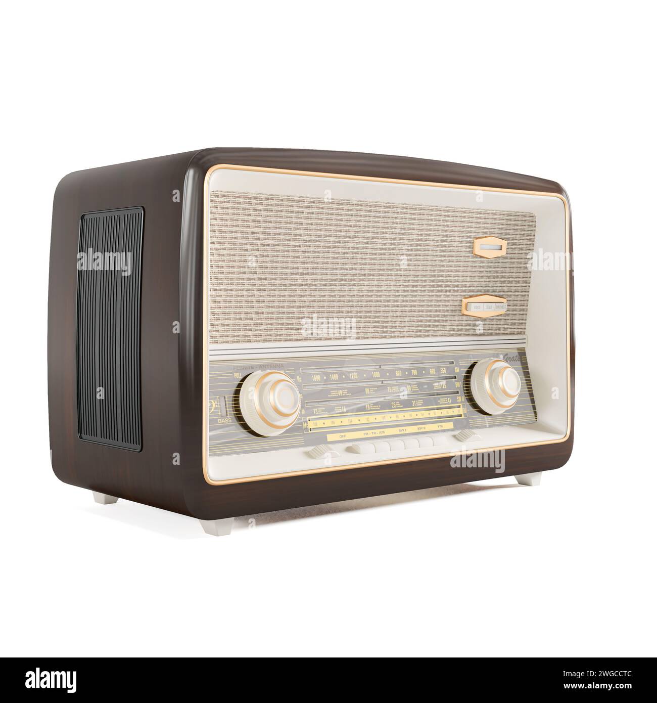 A 3D rendering of a vintage radio on a white background Stock Photo - Alamy
