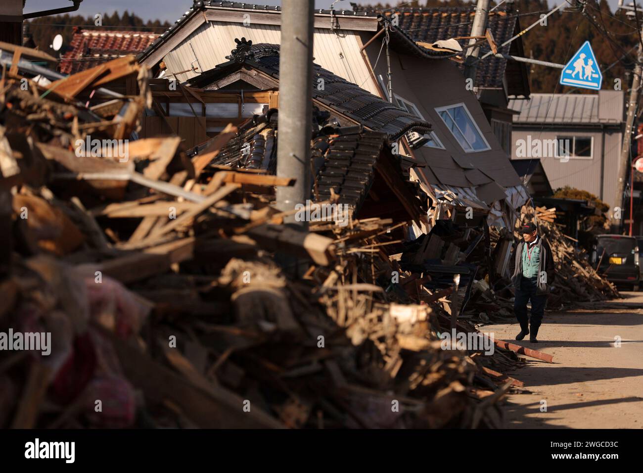 Collapsed houses have remained in Suzu, Ishikawa Prefecture on Feb, 4th ...