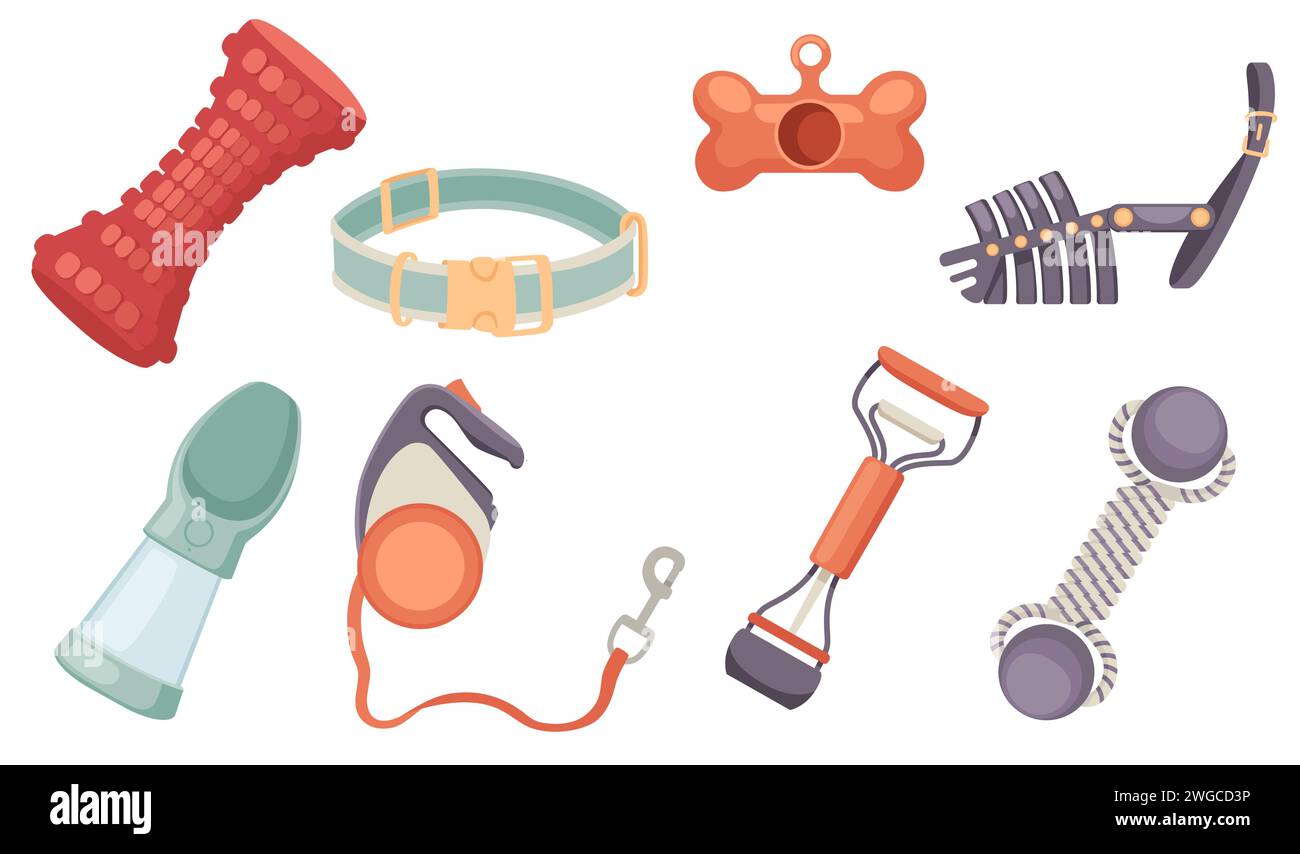 A set of pet supplies for dogs vector illustration isolated on white ...