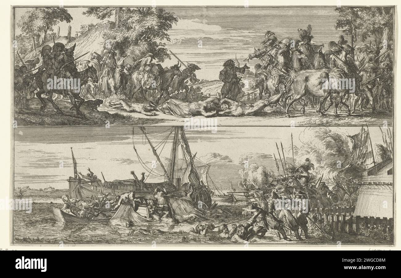 Two performances of French atrocities, 1672, Romeyn de Hooghe, 1673 ...