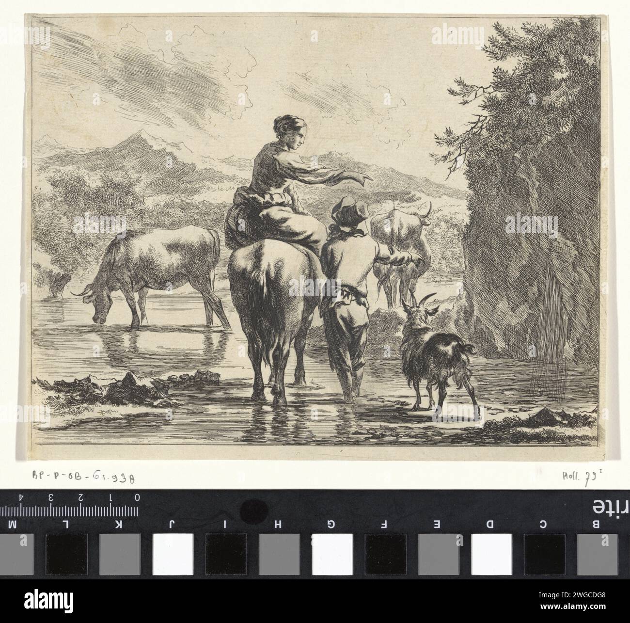 Shepherds at a waterfall, Jan de Visscher, after Nicolaes Pietersz ...