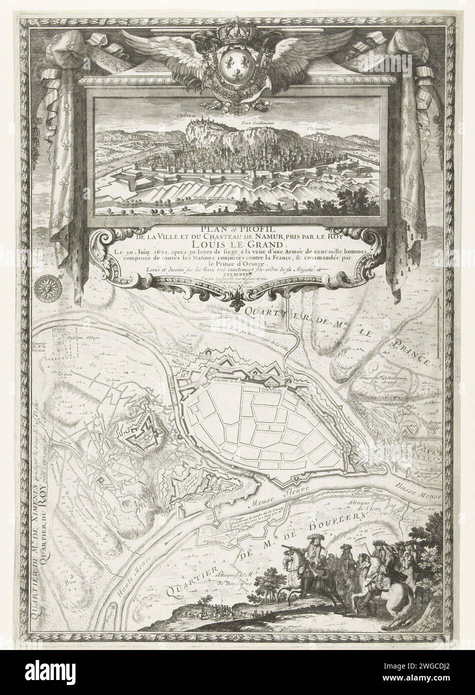 Map of the City Namur with the Castle, Bieged and taken by the French ...