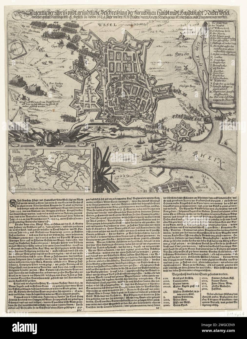 Conquest of Wesel, 1629, 1629 print Map with the conquest of Wesel aan ...
