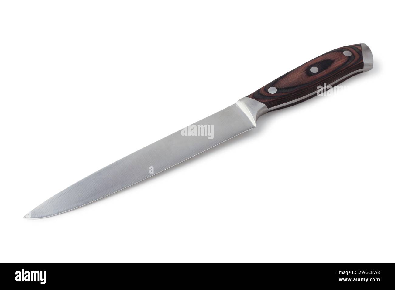 Large kitchen knife with wooden handle isolated on white background ...