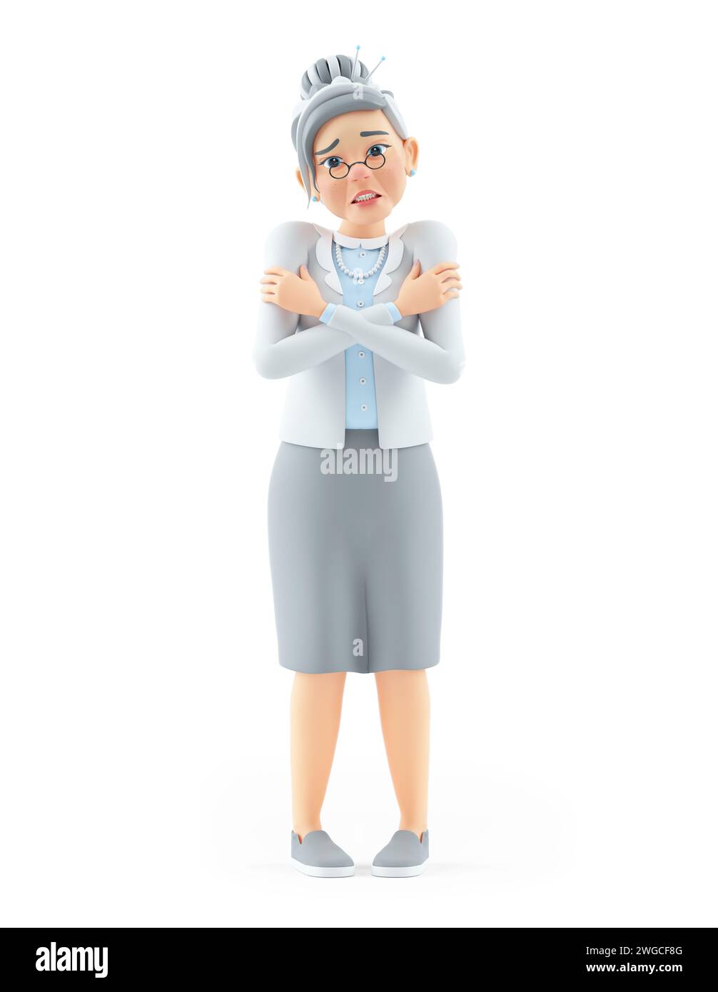 3d cartoon granny suffering from cold, illustration isolated on white ...