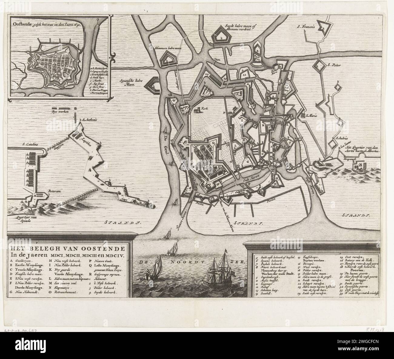 Siege of Ostend, 1601-1604, 1700 - 1749 print Siege of Ostend. Map of ...