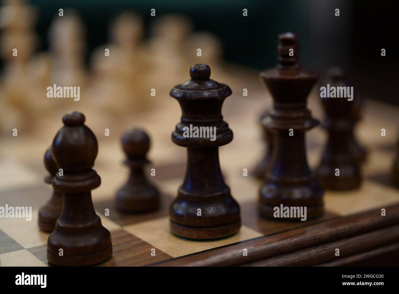 A close-up of chess board with pieces Stock Photo - Alamy