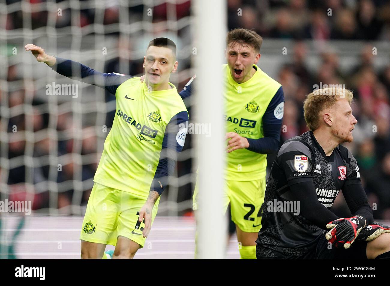 Sunderland's Nazariy Rusyn (left) celebrates scoring their side's first ...