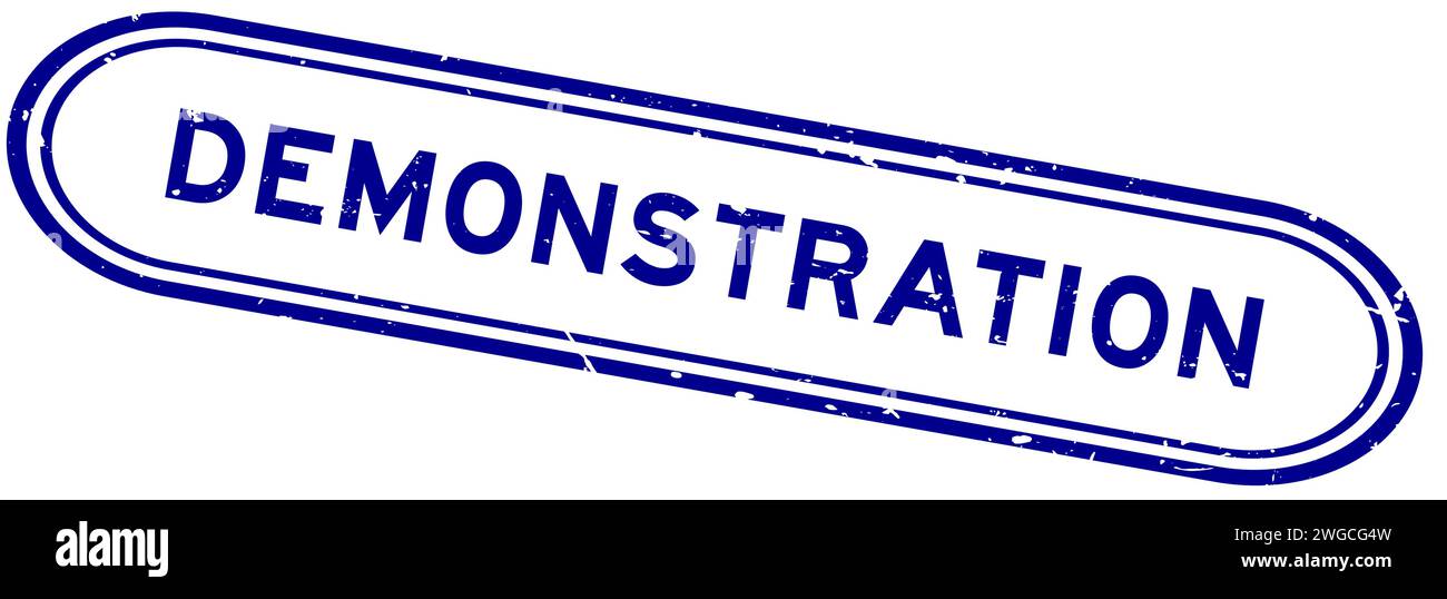 Grunge blue demonstration word rubber seal stamp on white background ...