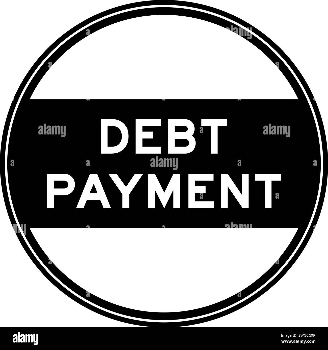 Black color round seal sticker in word debt payment on white background ...
