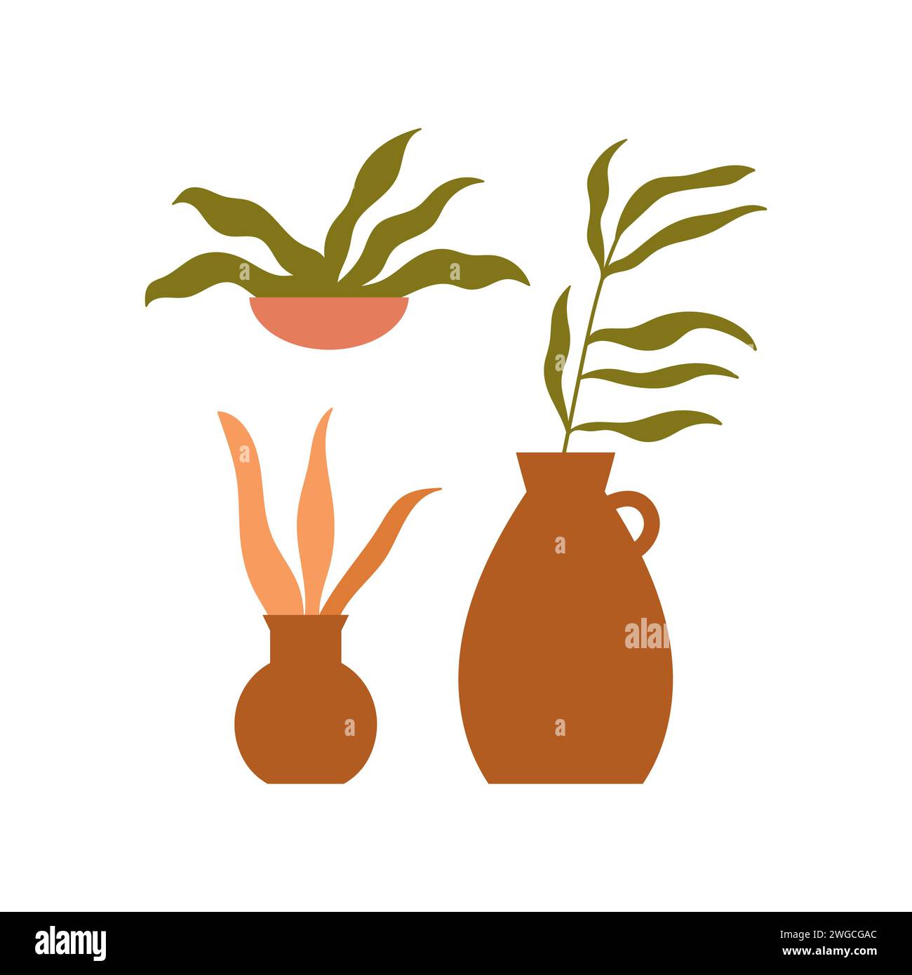 Moroccan clay pots with plants. Oriental decorative objects cartoon ...