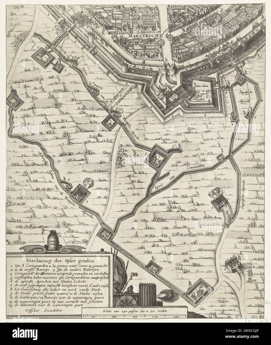 Map with part of the siege of Maastricht, 1632, 1632 print Map with a ...