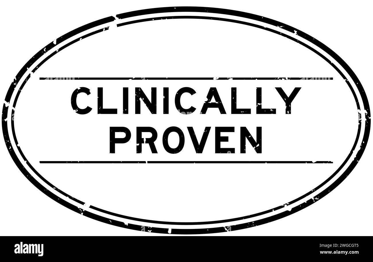 Grunge black clinically proven word oval rubber stamp in white ...