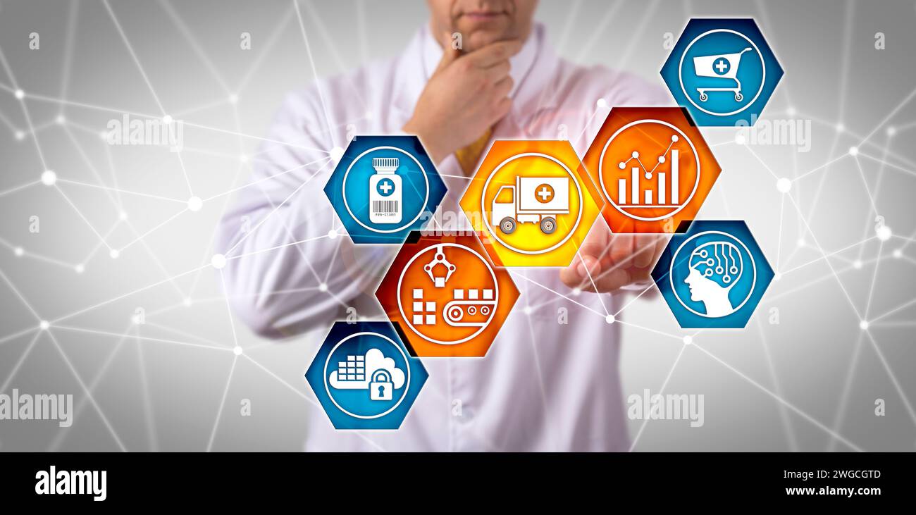 Unrecognizable pharmaceutical research scientist managing prescription ...