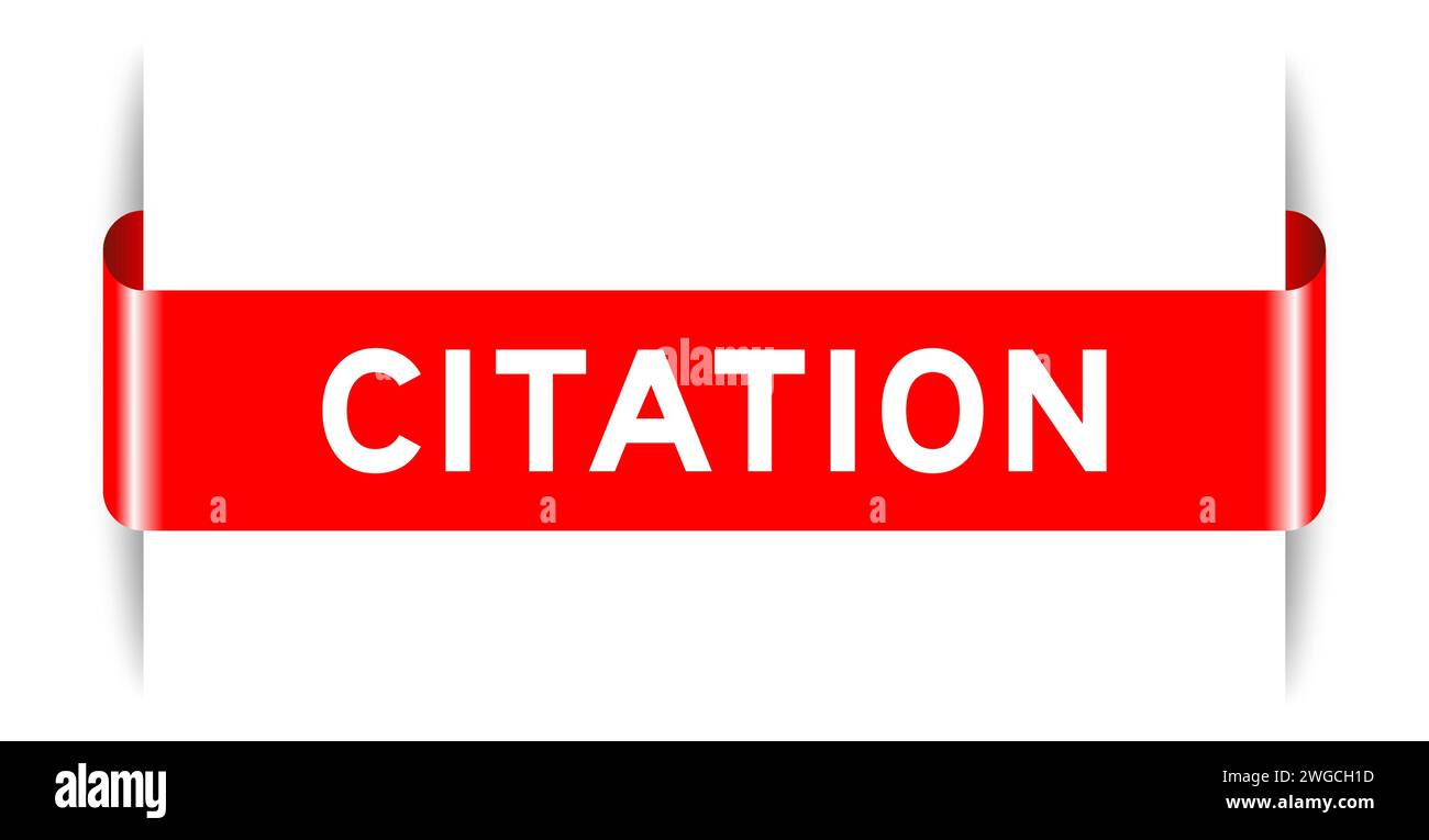 Red color inserted label banner with word citation on white background ...