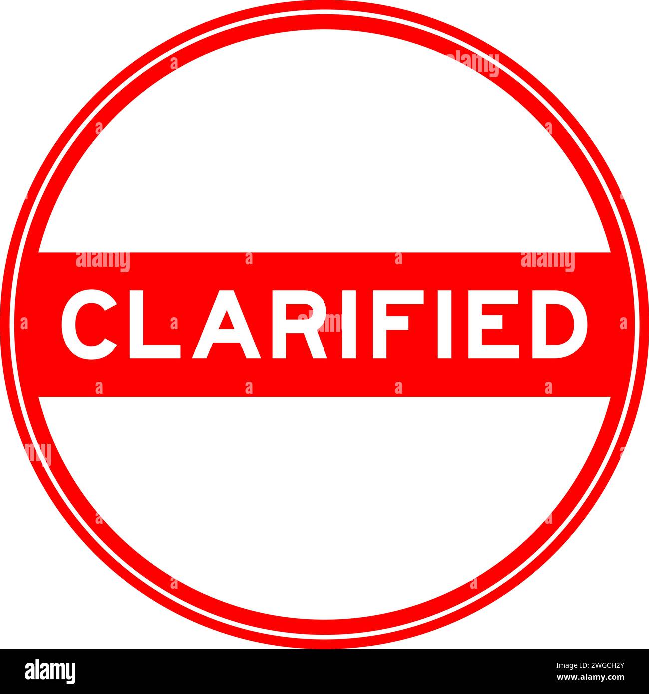 Red color round seal sticker in word clarified on white background ...