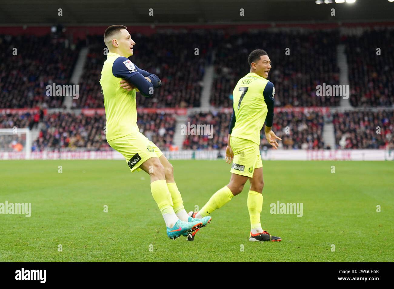 Sunderland's Nazariy Rusyn (left) celebrates scoring their side's first ...