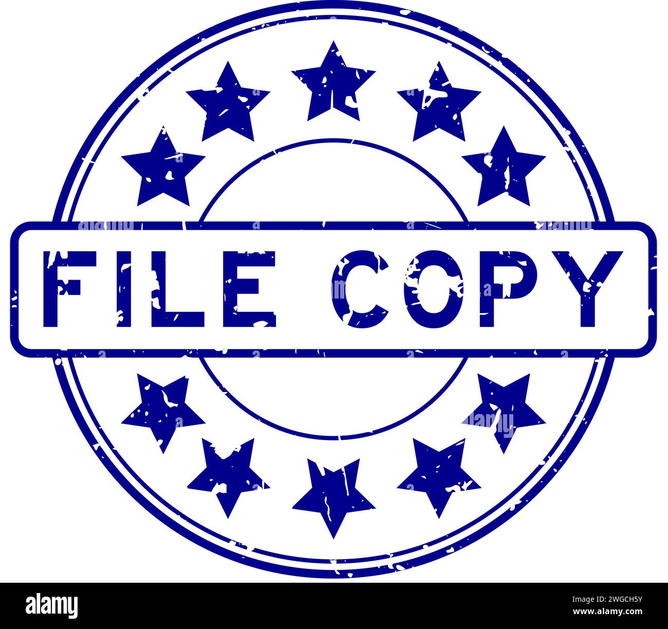 Grunge blue file copy word with star icon round rubber seal stamp on ...
