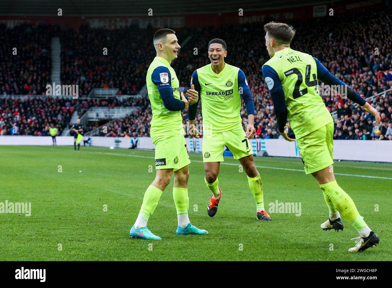 Sunderland forward Nazariy Rusyn (15) scores a GOAL 1-1 and celebrates ...