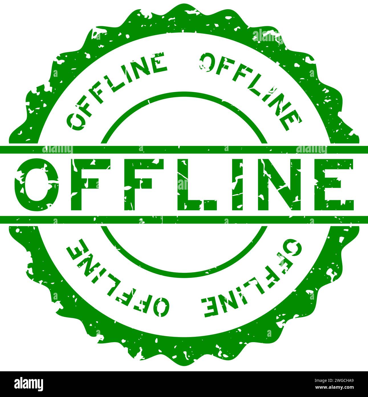 Grunge green offline word round rubber seal stamp on white background ...