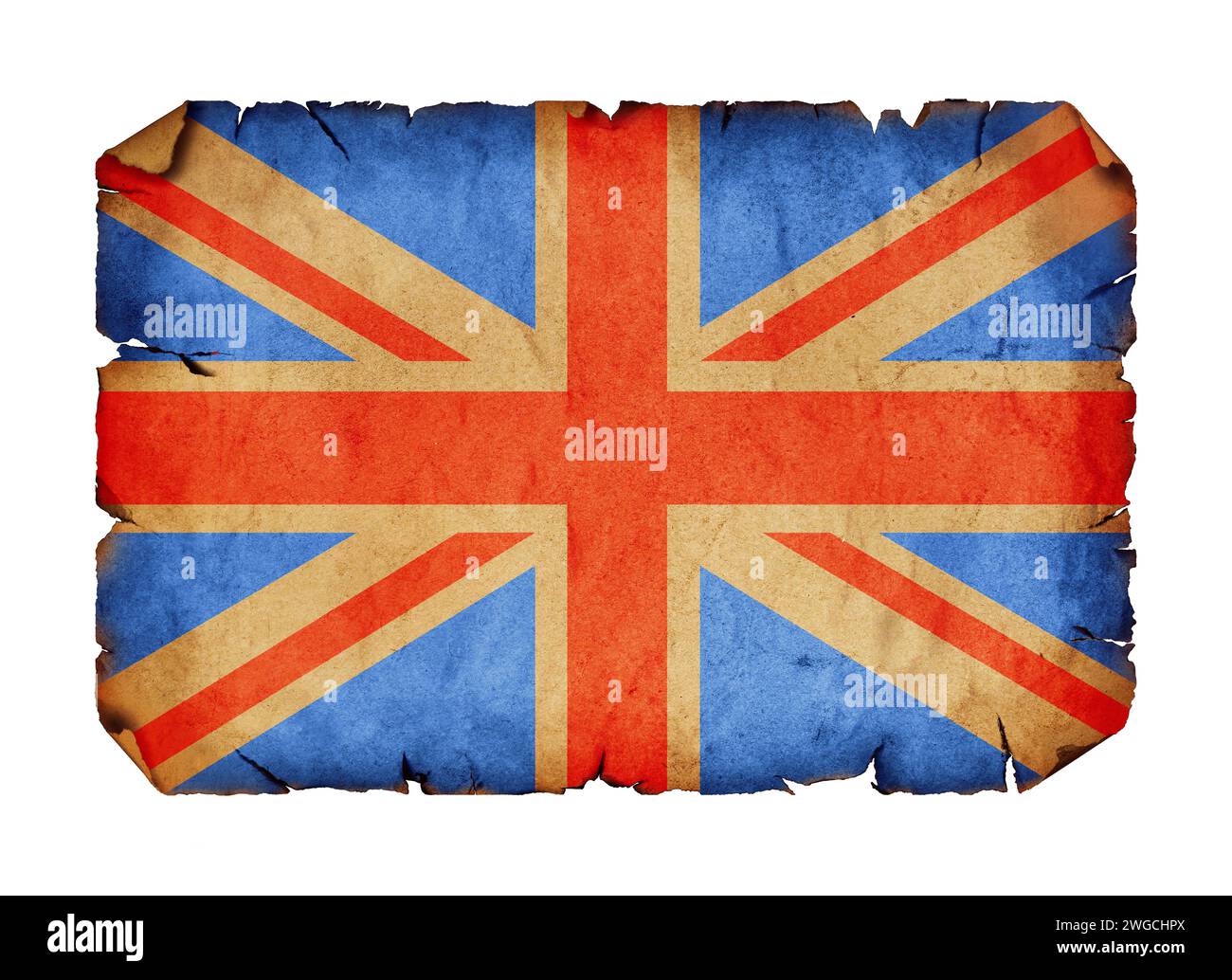 British flag on old vintage brown paper scroll, symbol of the United ...