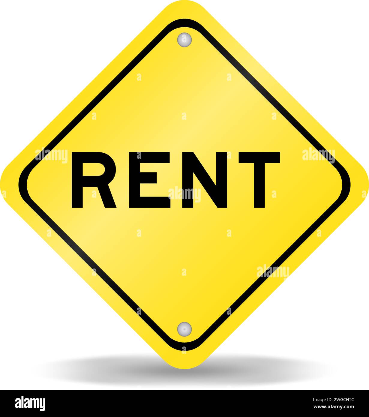 Yellow color transportation sign with word rent on white background ...