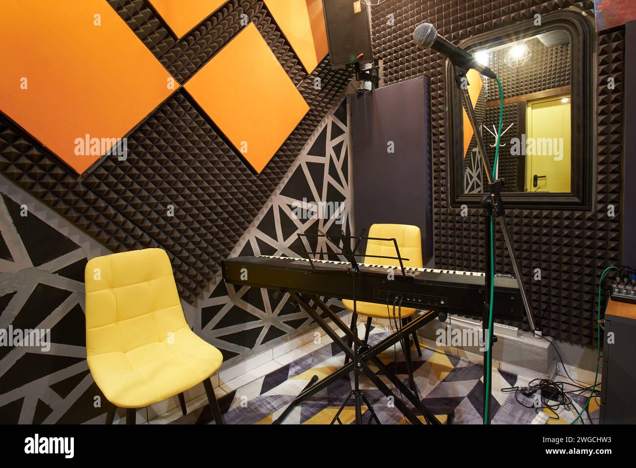 Interior of a recording studio, vocal training class and rehearsal ...