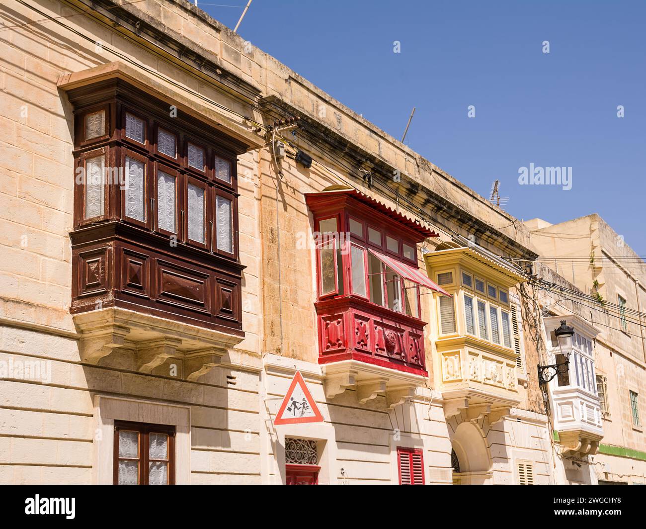 Gallarija, closed balconies, typical of Malta, of various colours Stock ...