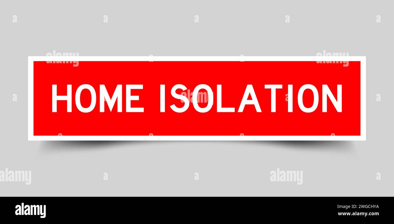 Sticker label with word home isolation in red color on gray background ...
