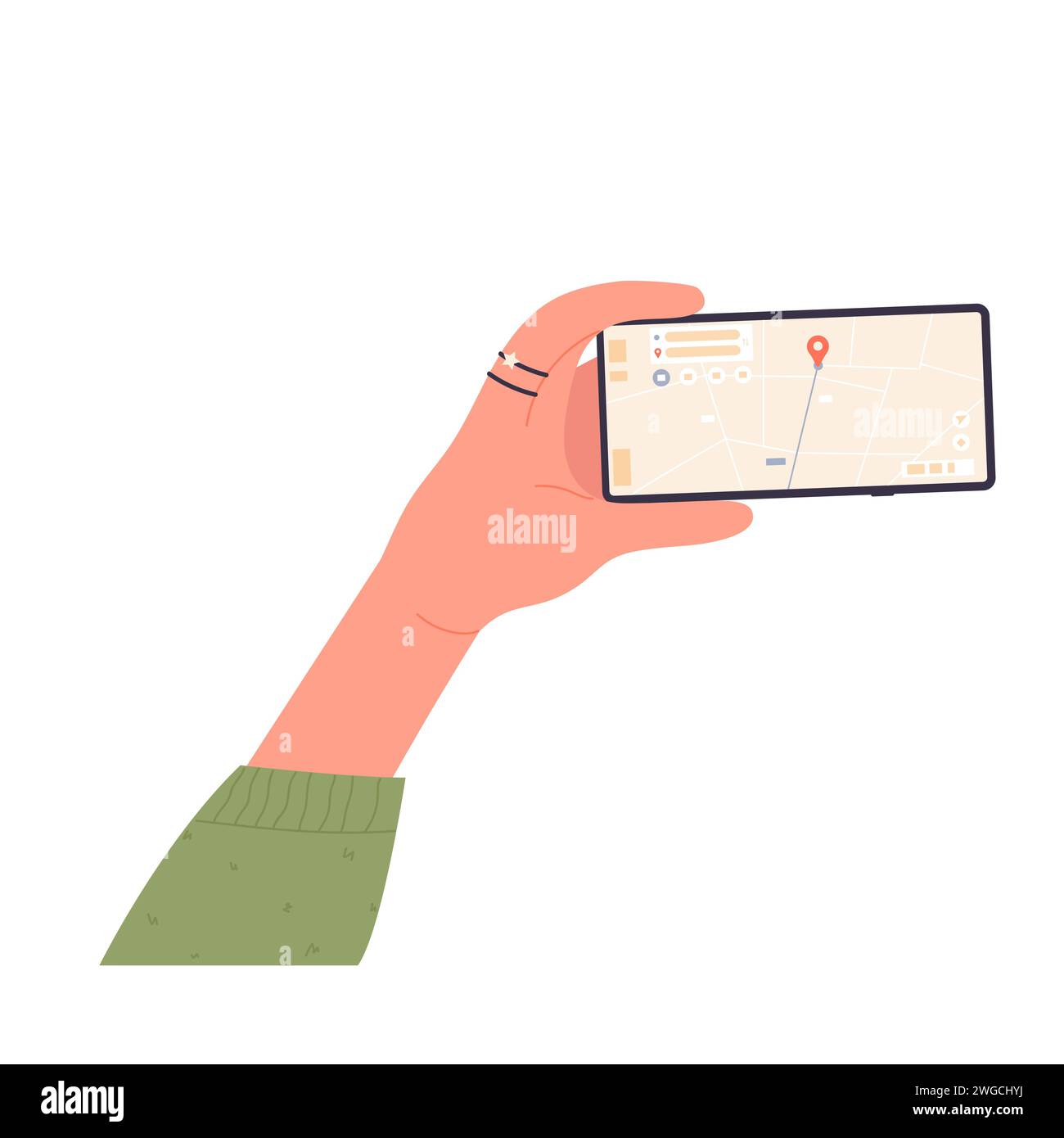 Phone in hand with open gps map. Find location on smartphone app ...