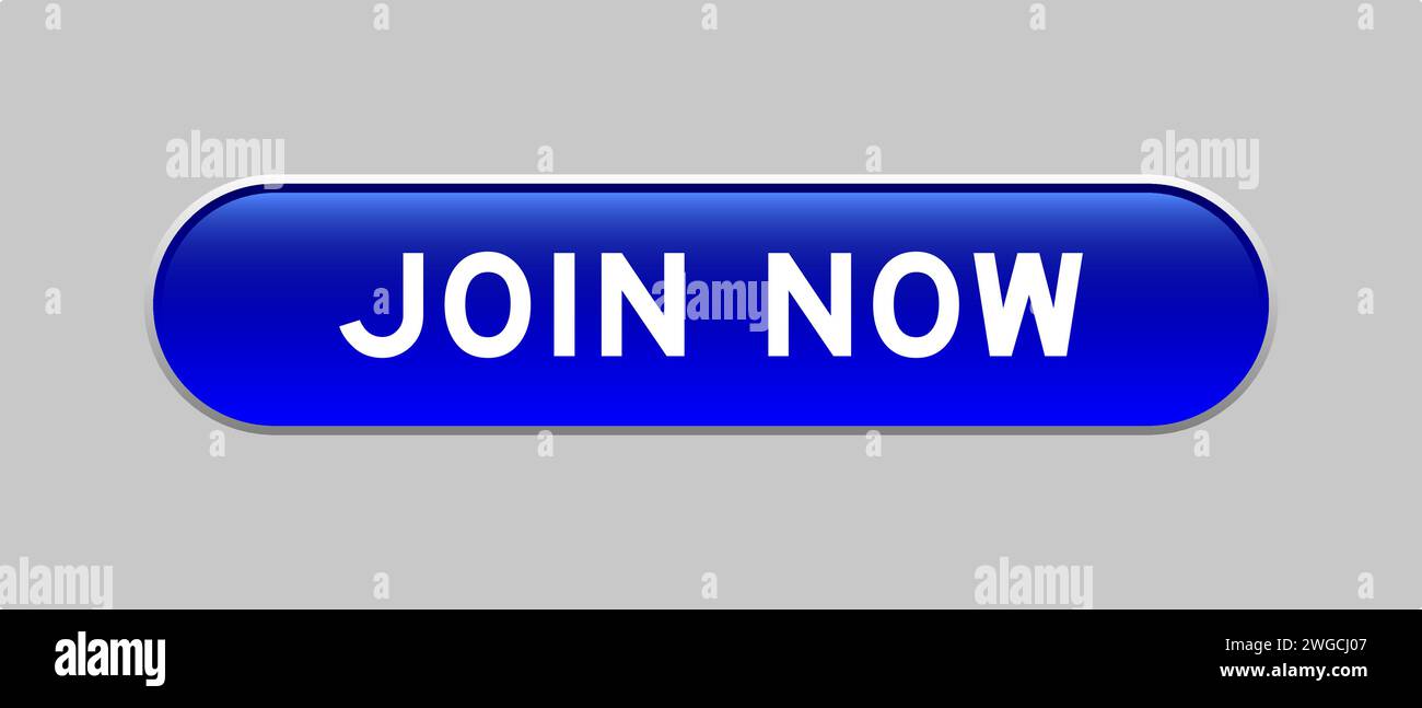 Blue color capsule shape button with word join now on gray background ...