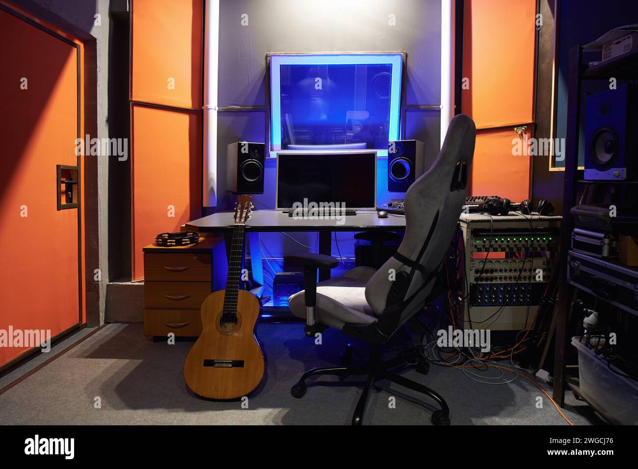 A sound engineer's workplace in a recording studio with a computer and ...