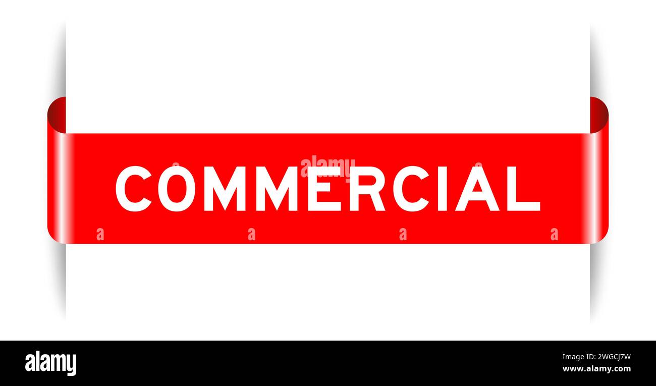 Red color inserted label banner with word commercial on white ...