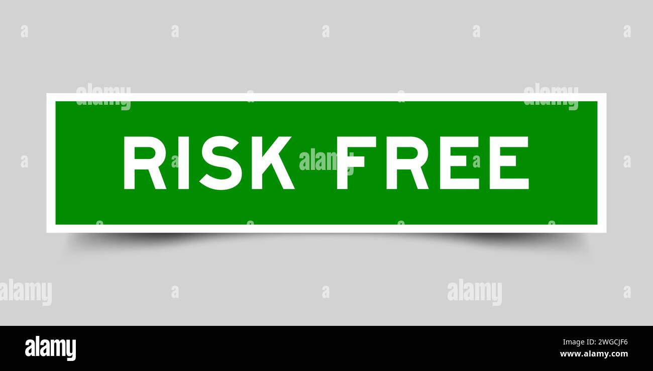 Square sticker label with word risk free in green color on gray ...