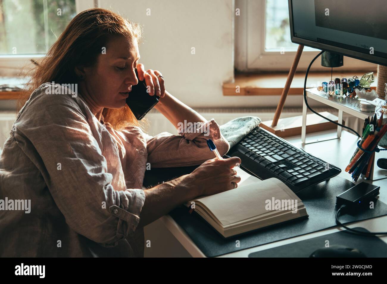Multitasking Businesswoman at Home Stock Photo - Alamy