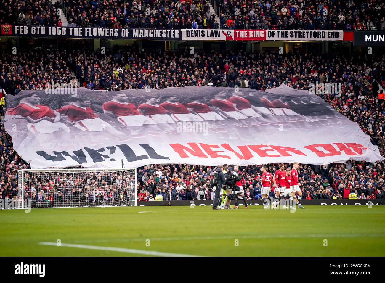 The stands are covered by a large banner in memory of the Feb. 6,1958 ...