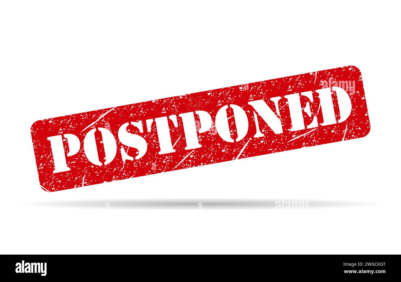 Postponed stamp symbol shadow, label sticker sign button, text banner ...
