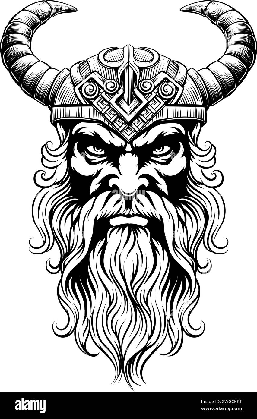 Viking Warrior Man Strong Mascot Face in Helmet Stock Vector Image ...